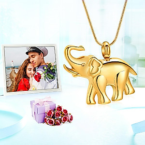 AIWENXI Animal Cremation Jewelry Elephant Urn Necklace for Ashes Stainless Steel Memorial Necklaces Keepsake Jewelry for Human Pet Ash Holder with Filler Tool(Gold)
