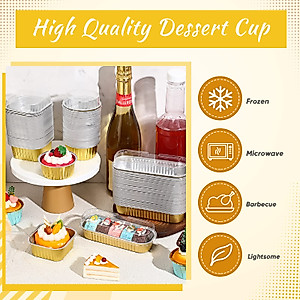 150 Pcs Mini Cake Pans with Lids Disposable Ramekins 6.8 oz 5 oz Aluminum Foil Cupcake Baking Cups, Rectangle Round Square Cupcake Liners Cake Tins for Flan Muffin Dessert Party Favors, Gold