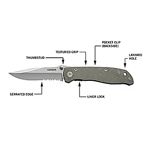 Gerber Gear Air Ranger Knife, Serrated Edge, Grey [45860]