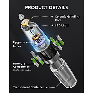 FORLIM Electric Salt and Pepper Grinder Set, Upgraded 9 Oz Large Capacity, Battery Operated Automatic Pepper Grinder Set, Easy to Fill, One Hand Operation, Stainless Steel(Silver)