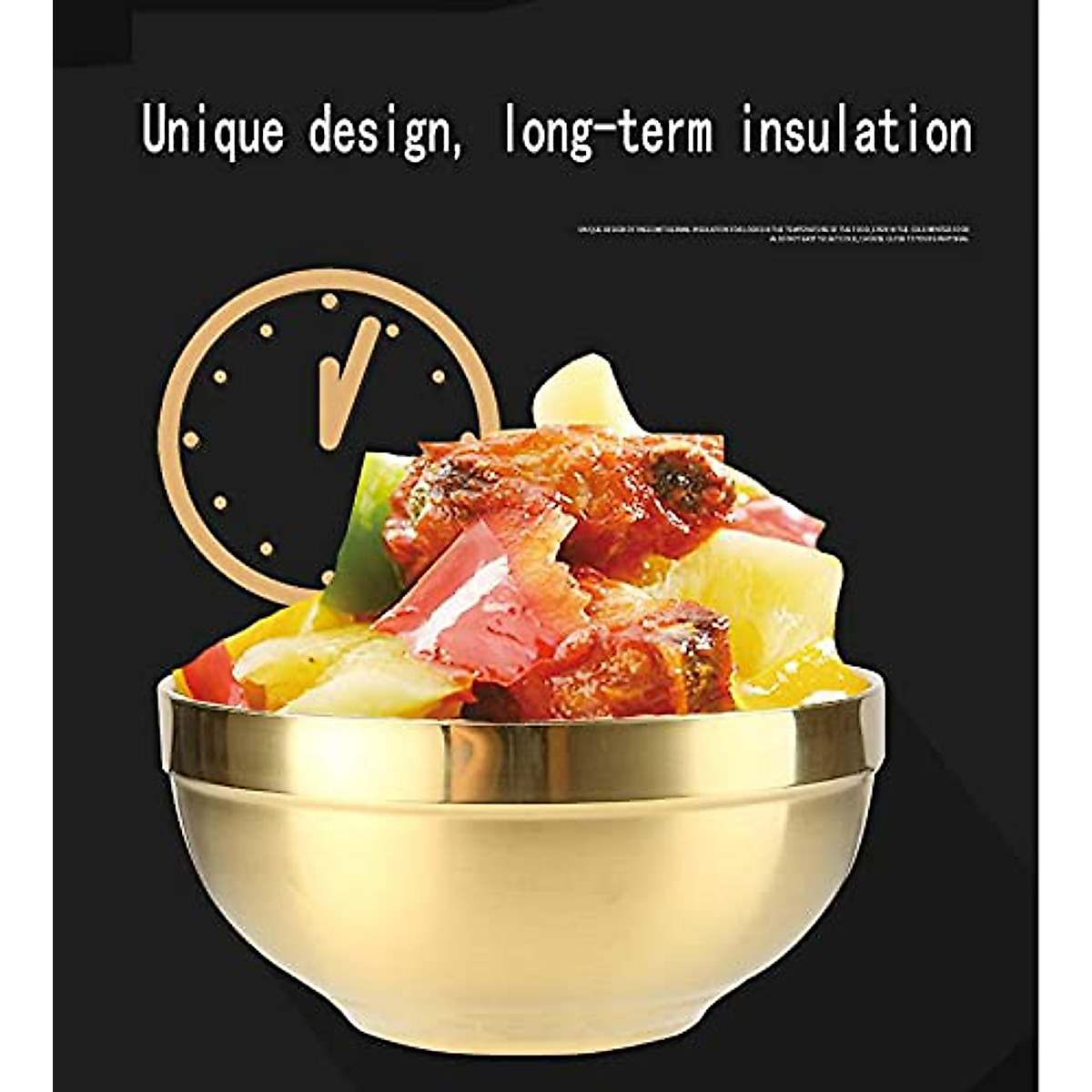 【XMJRL】304 food grade Insulated bowl Stainless steel bowl Thickened double layer Golden anti scald restaurant home children / adults (146.8cm)