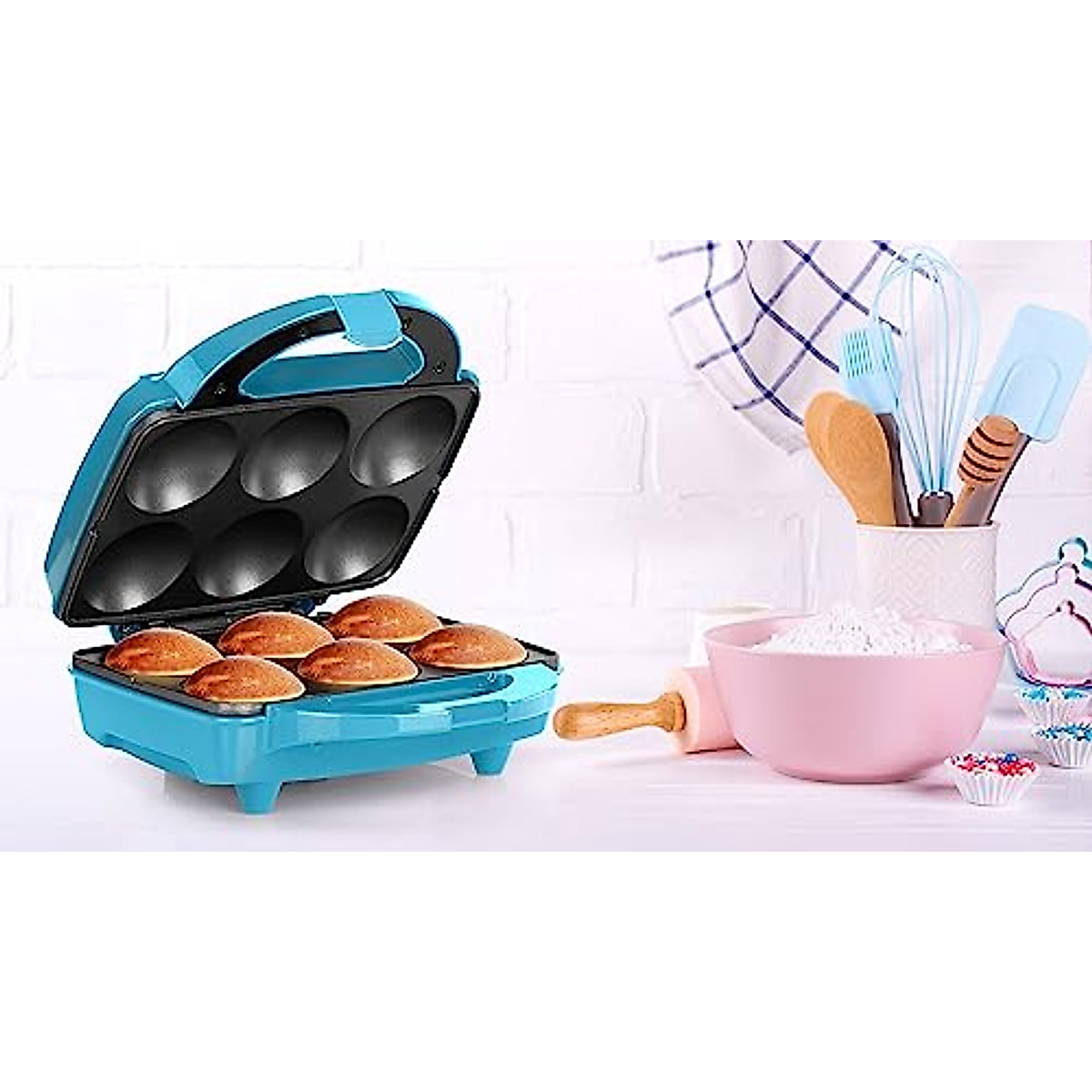 Holstein Housewares Non-Stick Cupcake Maker, Teal - Makes 6 Cupcakes, Muffins, Cinnamon Buns - Birthdays, Holidays, and More