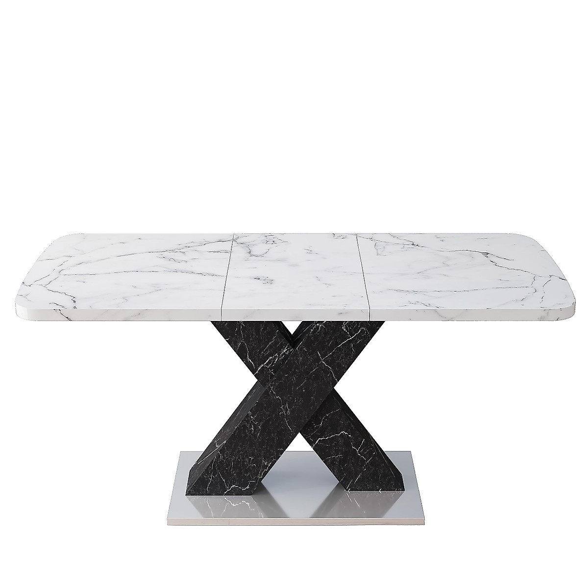 Mcltopz Extendable Marble Dining Table, Marble Dining Table for 4-6, Expandable Dining Table with White Faux Marble Top and X Crossed Pedestal Base, Rectangular Kitchen Table for Dining Room Kitchen