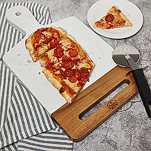 TENDER COTTAGE Marble Acacia Wood Cutting Board - CookBook Holder Adapter - Charcuterie Board - White Marble Cheese Board - Great gift for Christmas, Mothers Day, Wedding, Housewarming - Two Toned