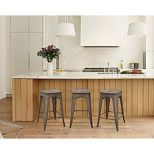 FDW 24 Inches Metal Bar Stools Set of 4 Counter Height Wood Seat Barstool Patio Stool Stackable Backless Stool Indoor Outdoor Metal Kitchen Stools Bar Chairs (Bronze)