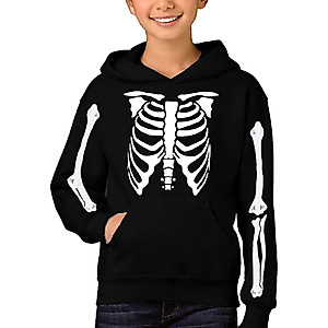 Remimi Kids Halloween Skeleton Sweatshirt Hoodie Boys Girls Long Sleeve Pocket Hooded Pullover Tops 9-10 Years