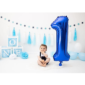 40 Inch Navy Blue 1 Balloon for First Birthday, Blue One 1st Number Balloon Birthday Decorations for Man, 10th 21st, Giant Number 1 Balloon