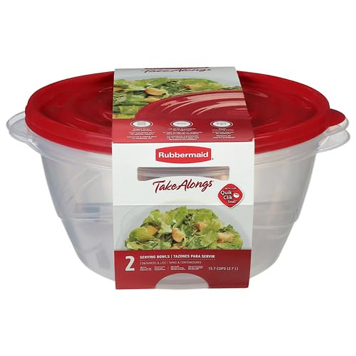 Rubbermaid TakeAlongs Serving Bowl Food Storage Containers, 15.7 Cup, Tint Chili, 2 Count