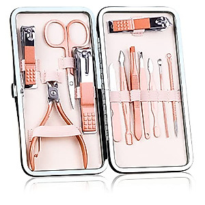 leiwo Manicure Set ,Pedicure Kit Nail Scissors Stainless Steel Professional Toenails Cuticle Cutter Clipper Fingernails Grooming Kit with Pink Leather Travel Case (12pcs Pink)