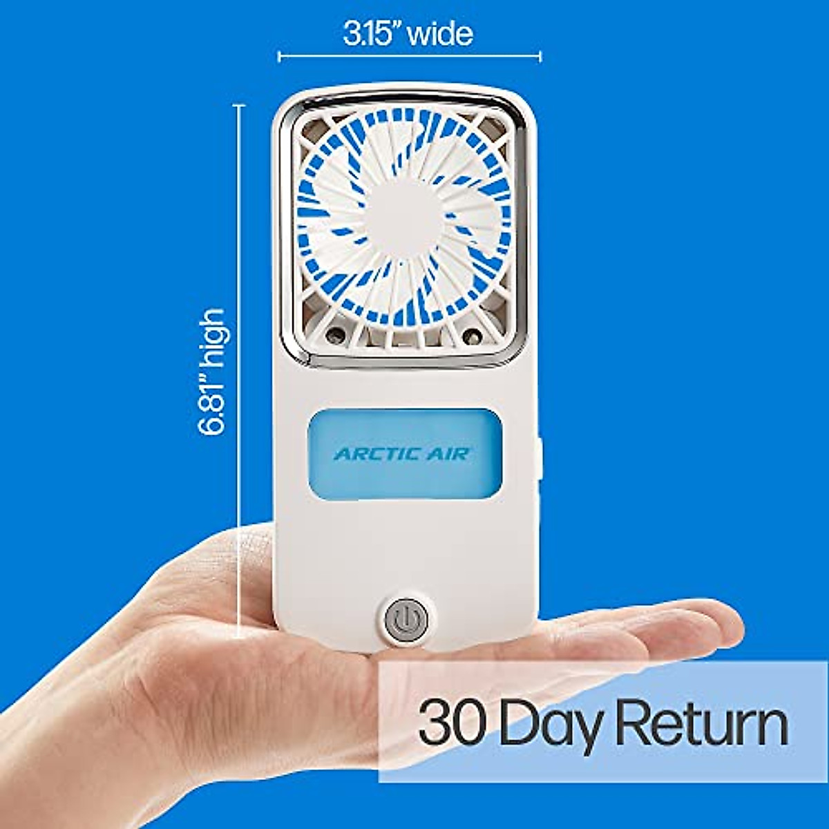 Arctic Air Portable Fan, Pocket Chill Handheld Mini Fan, Rechargeable Personal Air Cooler with Hydro-Chill Technology, 3 Speeds & Built-in-Kickstand, Cordless for Travel, Indoor or Outdoor Use