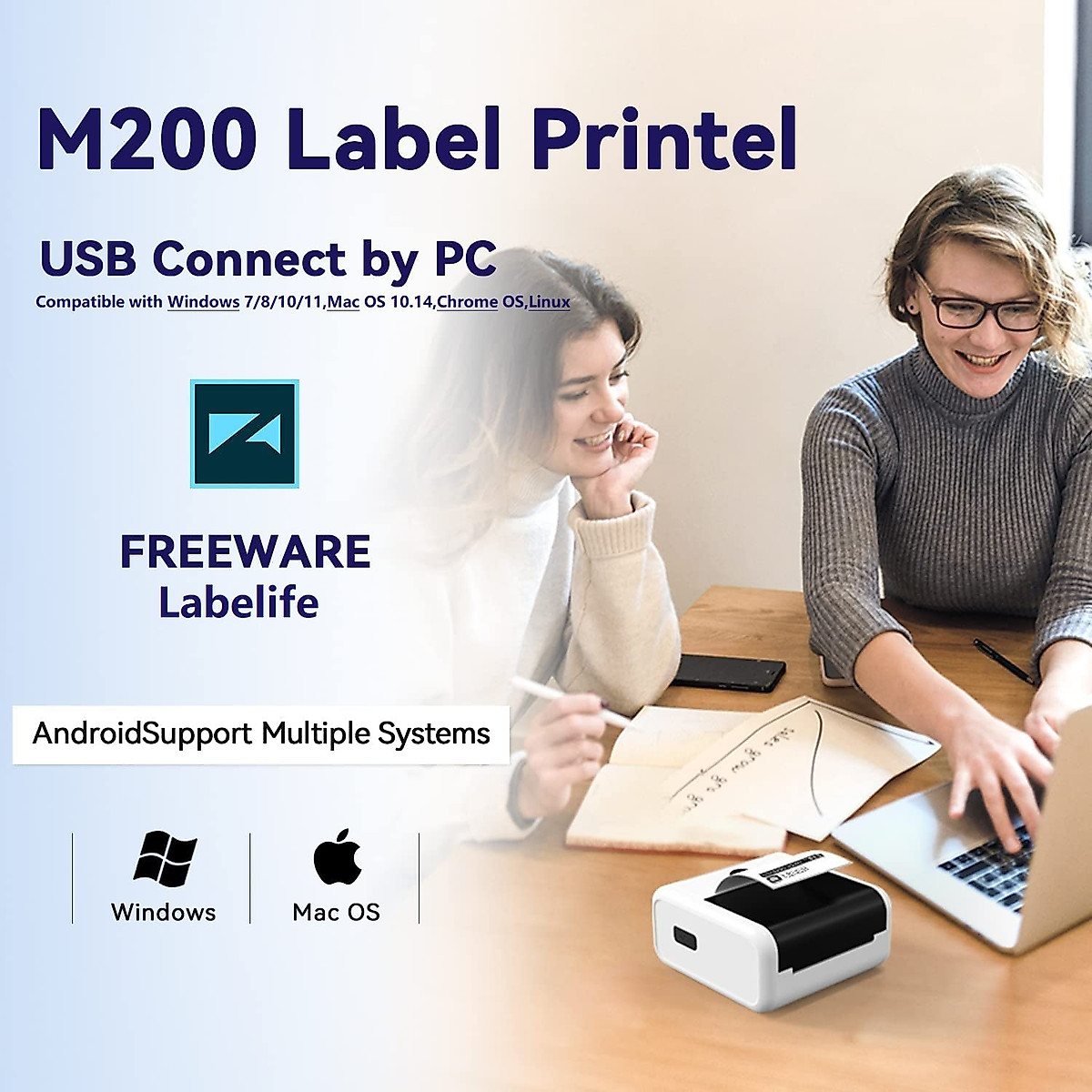 Phomemo Label Makers-M200 Label Printer Machine with 3 Paper,2023 Upgrade 3 Inch M110 Label Maker,WiFi Bluetooth Thermal Label Printer,Phone Support,for Android iOS,for Shipping,Labeling- White