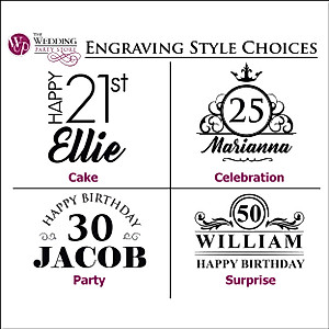 Custom Monogrammed Happy Birthday Wine Glass, Shot Glass, Beer Glass, Champagne Flute - Customized Present for 30th, 40th, 50th, 60th Celebration (2 oz Square Shot Glass)