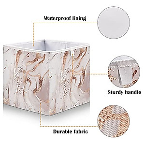 Rose Gold Marble Storage Bins Cubes Storage Baskets Fabric Foldable Collapsible Decorative Storage Bag with Handles for Shelf Closet Bedroom Home Gift 11" x 11" x 11"