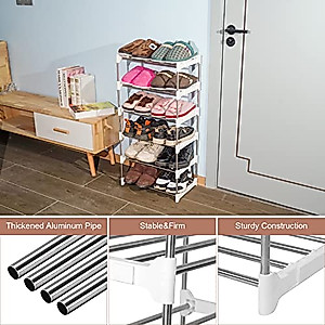 Frqianly Shoe Rack,6 Tiers Shoe Storage Organizer,12-14 Pairs Stackable Shoe Tower,Metal Shoe Shelf Stand for Entryway Closet,Easy Assembly,Space Saving (White)