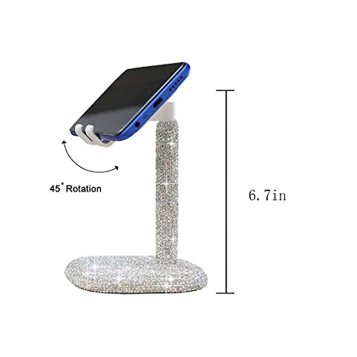 CARCHILE Bling Rhinestone Crystal Phone Stand, Adjustable Cell Phone Stand, Phone Holder for Desk, Desktop Holder, Cradle Compatible with iPhone X Plus 11 Pro Max Samsung Smartphones SL (White)