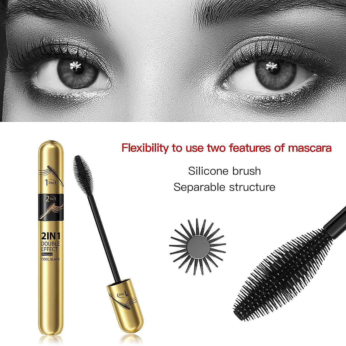 2023 New 2 in 1 Golden Goddess Black 4D Mascara - Liquid Lash Extension for 5X Longer, Fuller Waterproof Eyelashes (1pcs)