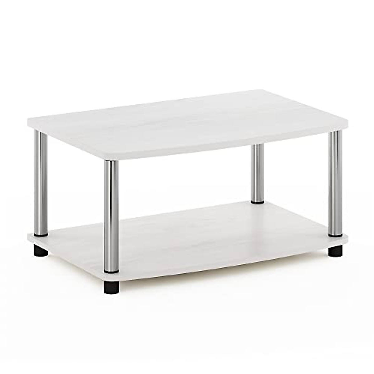 Furinno Turn-N-Tube No Tools 2-Tier Elevated TV Stand, Stainless Steel Tubes, White Oak/Chrome