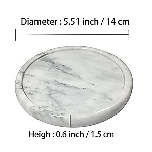 Natural Marble Tray, Circular Marble Stone Decorative Tray for Counter，Jewelry, Vanity,White Round Small Tray, 5-1/2" Diameter, (White)