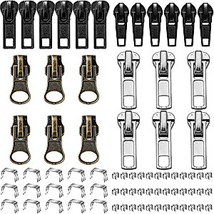 24 Pieces Black Bronze and Silver Zipper Sliders Zipper Pull Replacement with Zipper Slider Repair Kits for Metal Plastic Nylon Coil Jacket Zippers Supplies