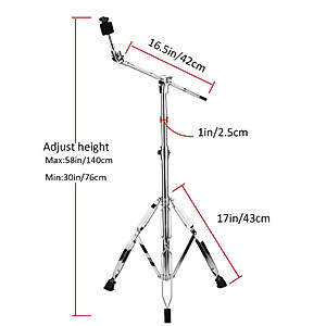LOLUNUT Cymbal Stand,Boom/Straight Combo,Heavy Duty Double Braced Legs with Large Rubber Feet,Adjust Height (30-58 in) with 2 pair drumsticks
