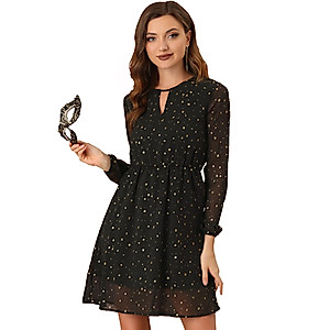 Allegra K Women's Choker V Neck Gilding Metallic Star Halloween Party Flared A-Line Dress Medium Black