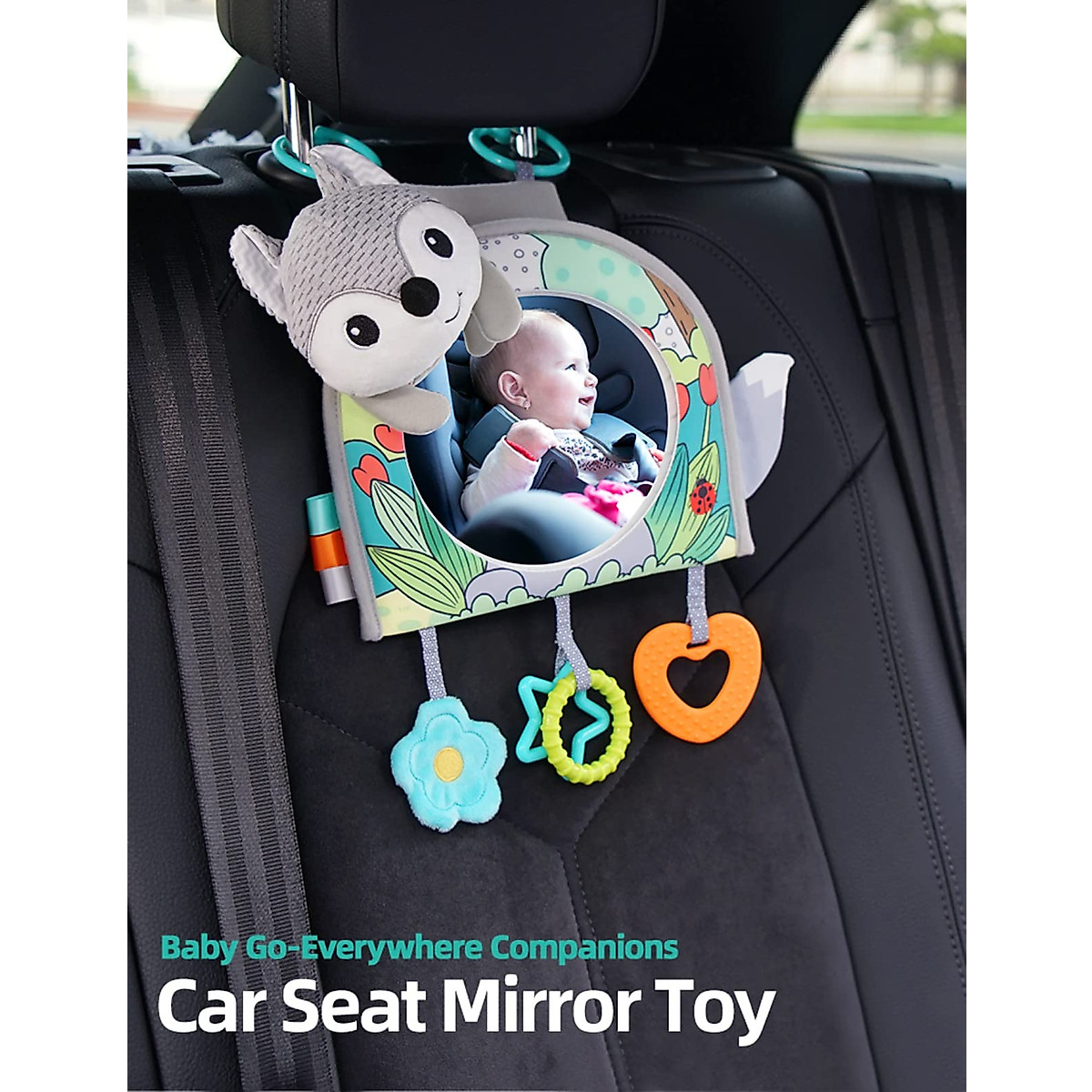Koty Infant Car Seat Toy - Kick and Play Activity Center with Mirror, Teether and Crinkle Paper, Fun Travel Baby Toy for Rear Car Seat, Easier Drive with Newborns, Babies