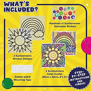 SUNGEMMERS Window Art Kit for Kids, Gem Art Suncatcher - Great 7 6 Year Old Girl Birthday Gift Ideas, & Gifts for 4 5 6 7 8 9 10 Year Old Girls & Boys - Fun Arts & Crafts for Kids Ages 6-8 8-12 4-6