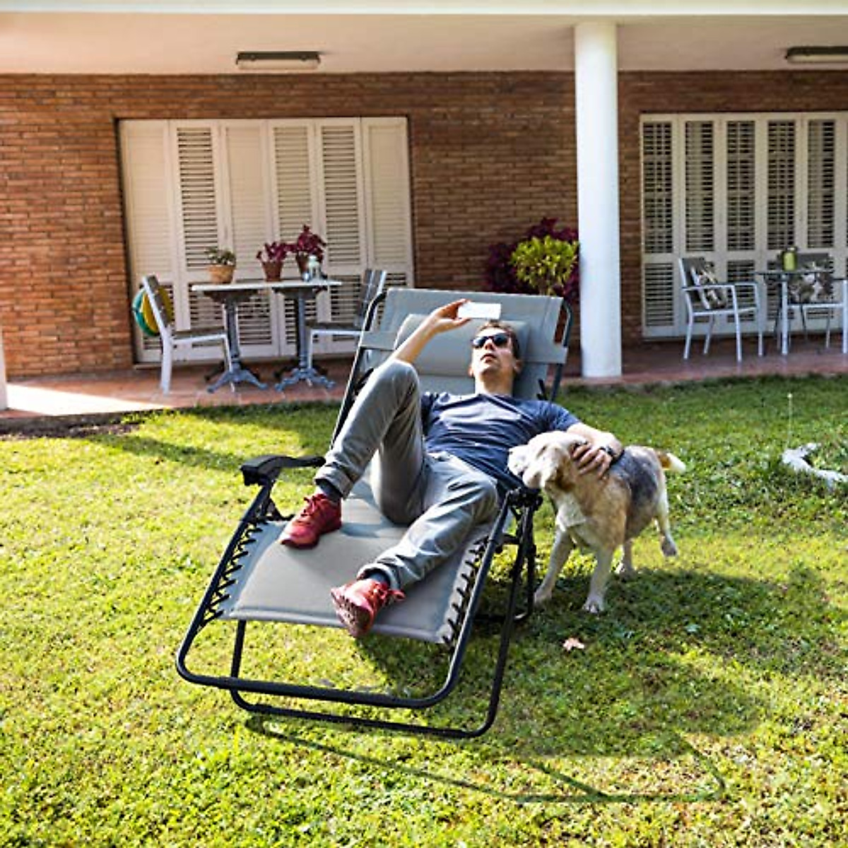 Devoko Zero Gravity Chair Outdoor Folding Lounge Chair Oversized Weight 420 Lbs Capacity Patio Recliner Chair for Poolside, Yard and Camping (Grey)