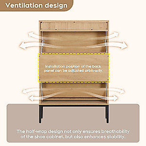 Brafab Shoe Storage Cabinet with 2 Flip Drawers&1 Small Drawer, Slim Entryway Shoe Organizer with Fluted Panel Doors for Sneakers,Light Beige
