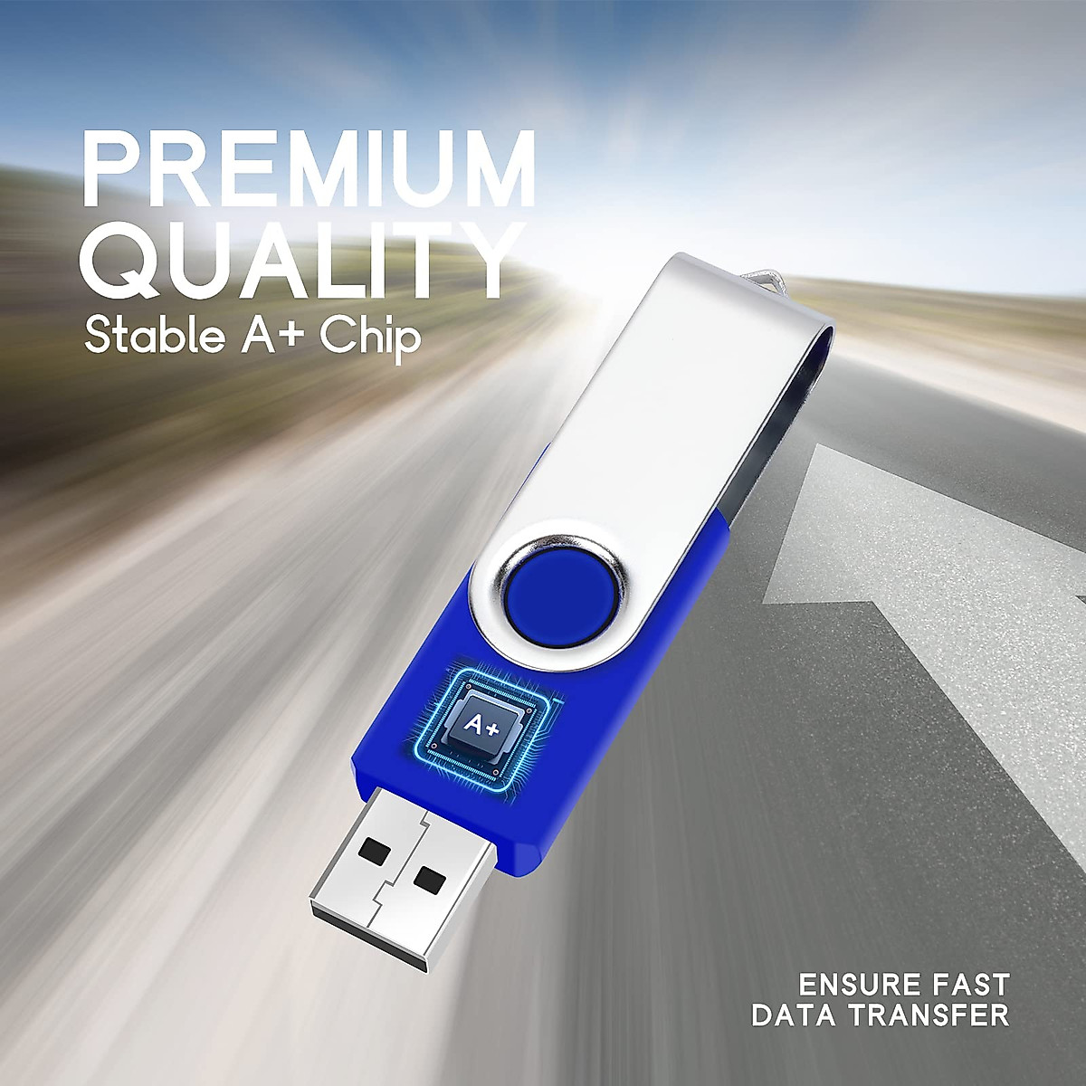 1GB Flash Drive 10 Pack USB 2.0 Thumb Drive Swivel Memory Stick Jump Drive with LED Indicator/Lanyard/Label for Storage and Backup (1G, 10pcs, Navy Blue)