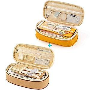 EASTHILL 2PC Big Capacity Pencil Case Pouch Large Pencil Bag for College School Teen Girls Boys Light blue + Khaki