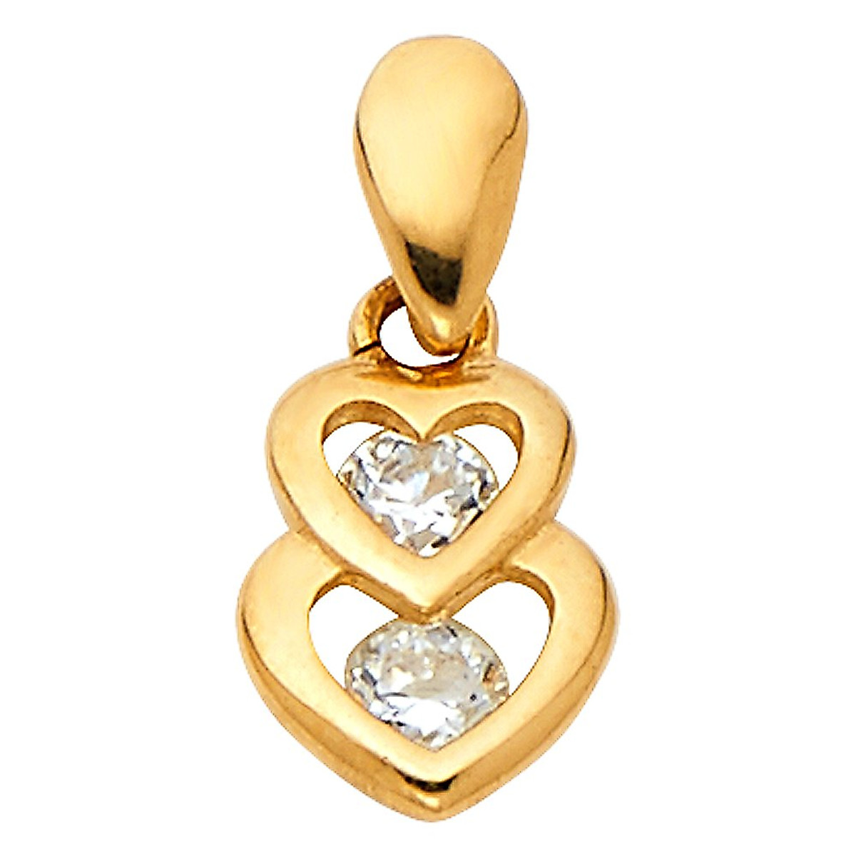 14k REAL Yellow Gold CZ Interlocking Hearts Charm Pendant