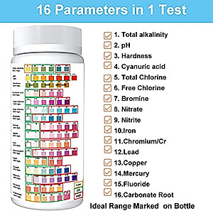 Water Testing Kits for Drinking Water,Hofun 16-Way Home Water Test Kit, Quick & Accurate Water Tester Strips - Detect pH, Total Hardness, Lead, Copper, Mercury,Bromine,Chlorine, Nitrate, Nitrite,