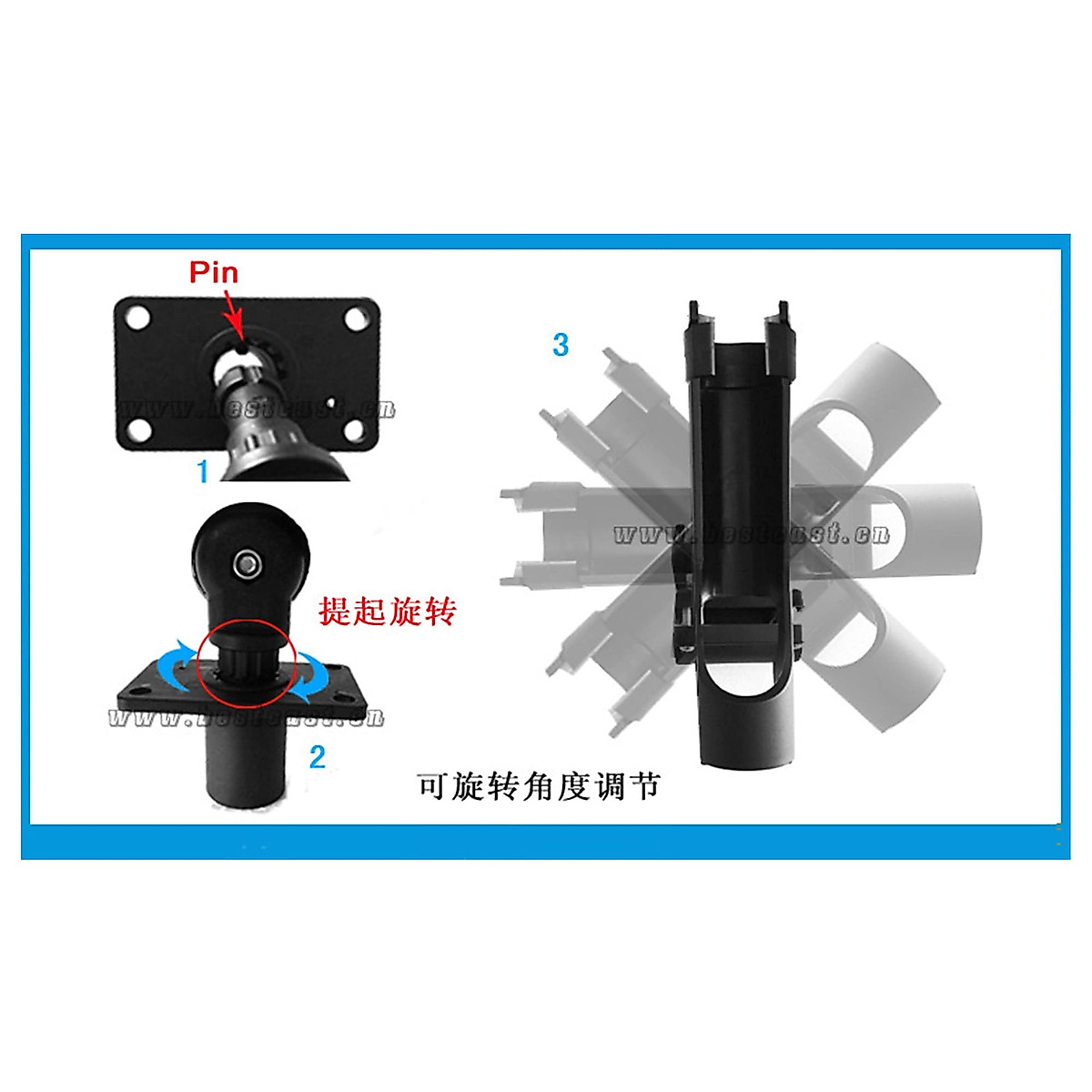 L-SHISM Hardware Fishing Rod Rack Holders BSET MATEL Rest Adjustable Removable 360 Degree Kayak Boat Support Tools Accessories Pole Bracket 38mm for Marine Boat