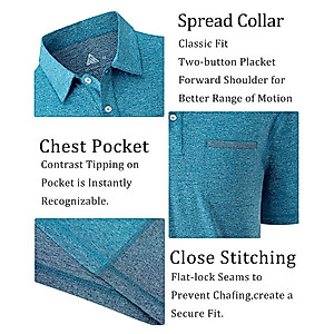 V VALANCH Men's Polo Shirts Sport Casual Short Sleeve Golf Polo Moisture Wicking Collared Tennis T-Shirt Aque Blue L