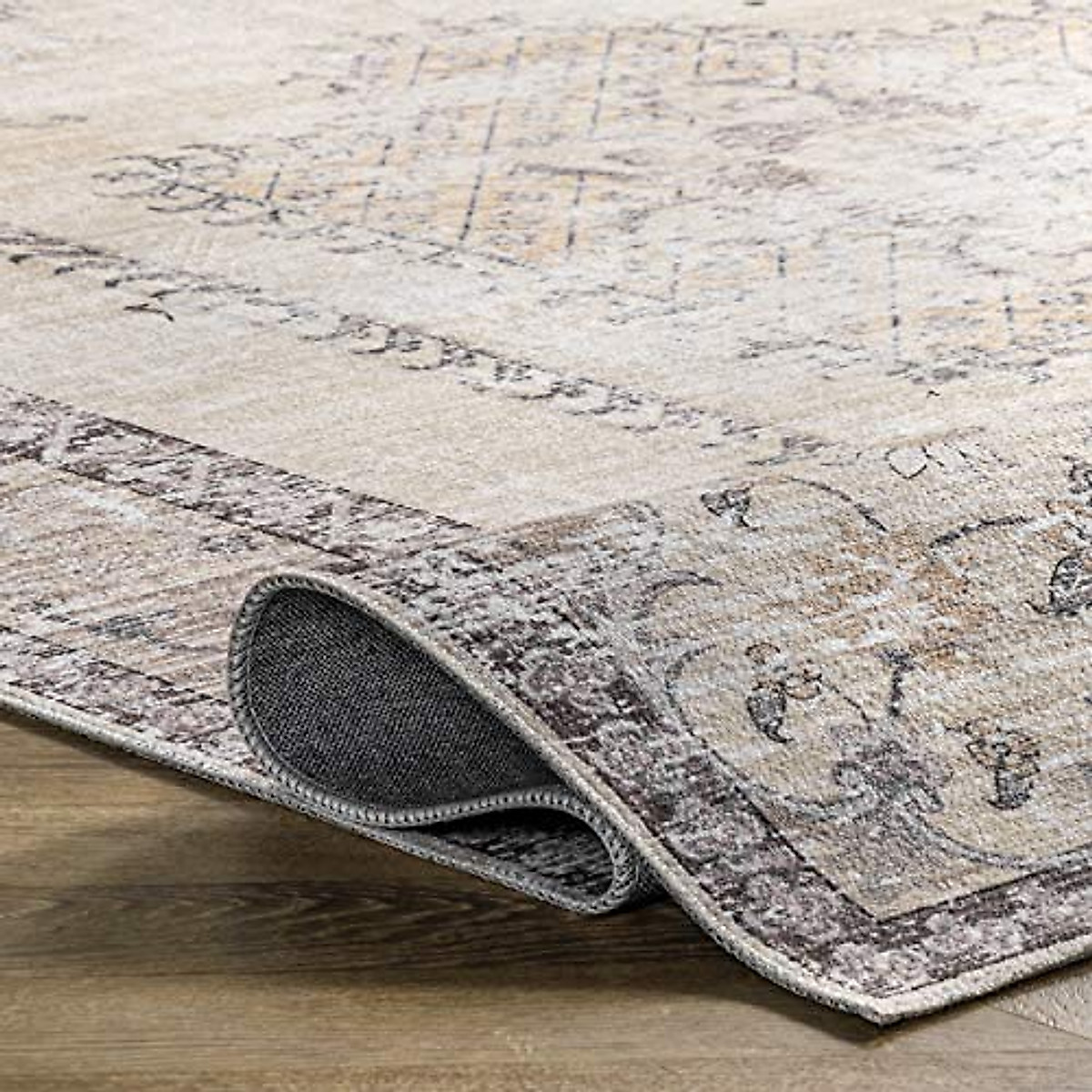 nuLOOM Glenda Machine Washable Faded Medallion Area Rug, 5' x 8', Light Grey