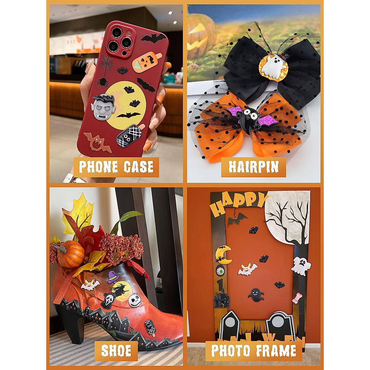 100 PCS Halloween Kawaii Flatback Decorations EBANKU 34 Styles Resin Slime Embellishments Scrapbooking Supplies Bat Skeleton Ghost Pumpkin Charms for DIY Crafts Jewelry Making