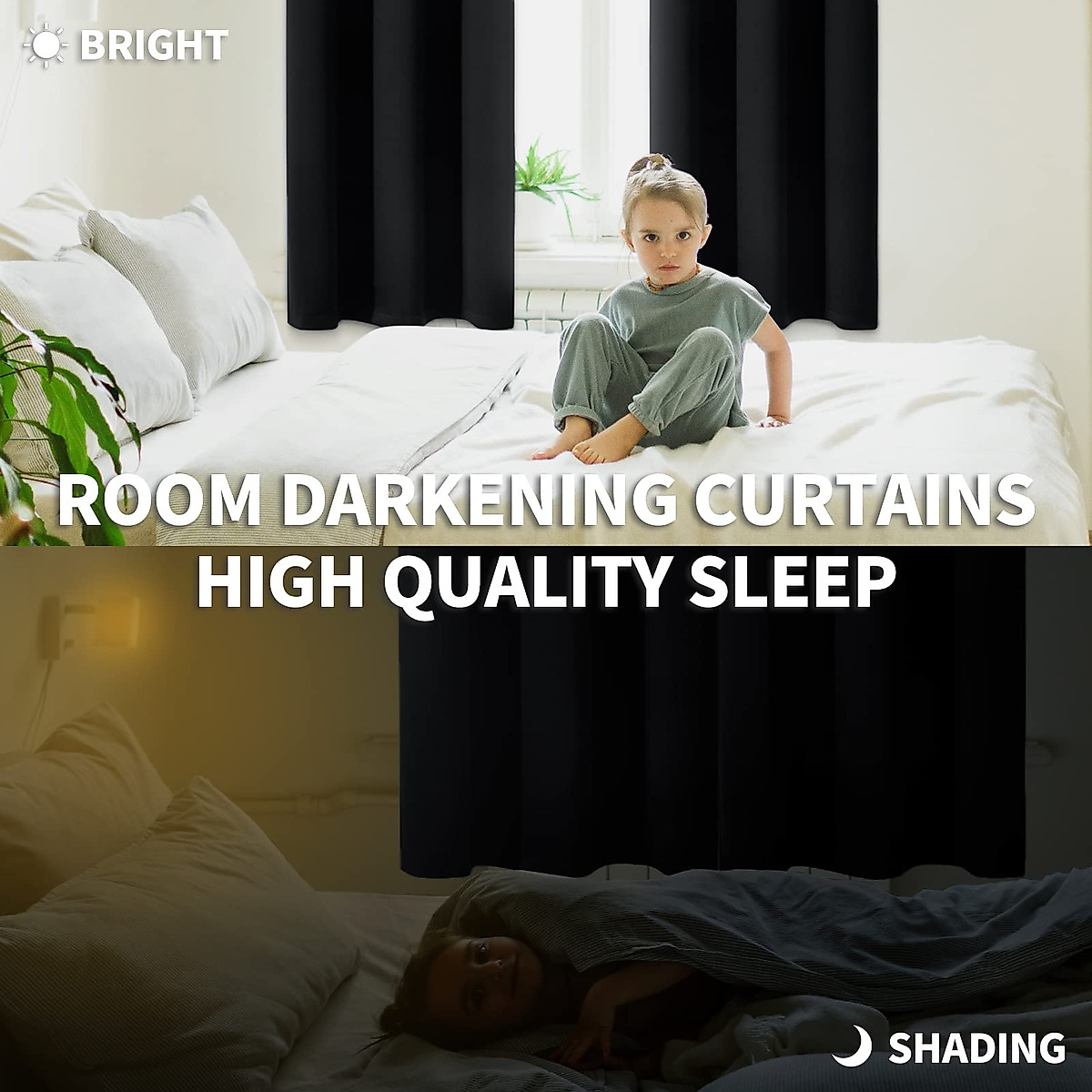 BGment Blackout Curtains for Bedroom - Grommet Thermal Insulated Room Darkening Curtains for Living Room, Set of 2 Panels, Each 46 x 84 Inch, Black