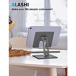 ALASHI Tablet Stand - Foldable, Adjustable Height, Multi-Angle, Sturdy Metal Base, Holds 4-13.3 Inch Tablets, Gray