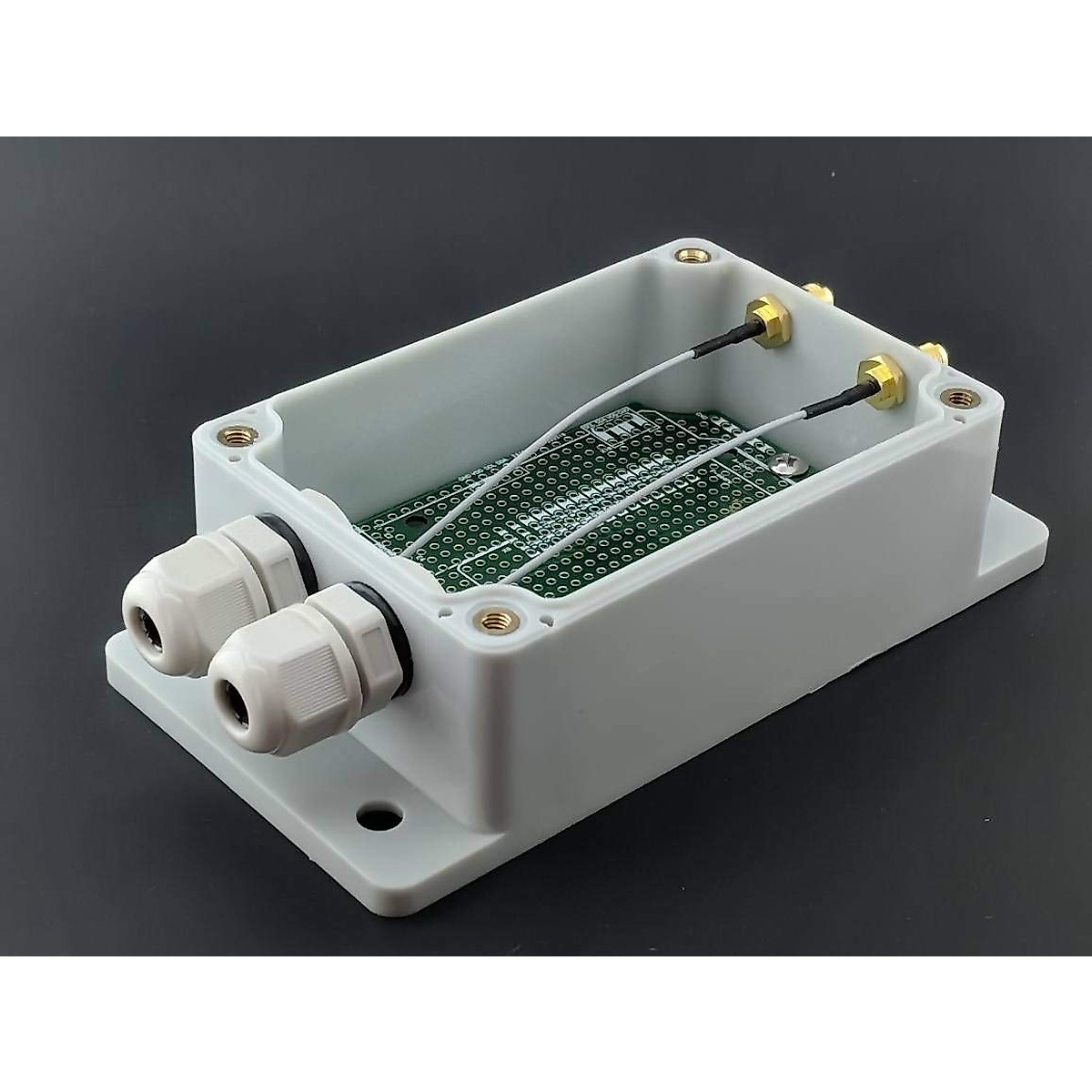 qBox DIY IOT Enclosure Kit (Two SMAs), IOT Enclosure for Arduino MKR Feather ESP32 Cellular LoRa WiFi Board, Waterproof IP65 Enclosure with Glands, prototyping PCB and Two SMA connectors