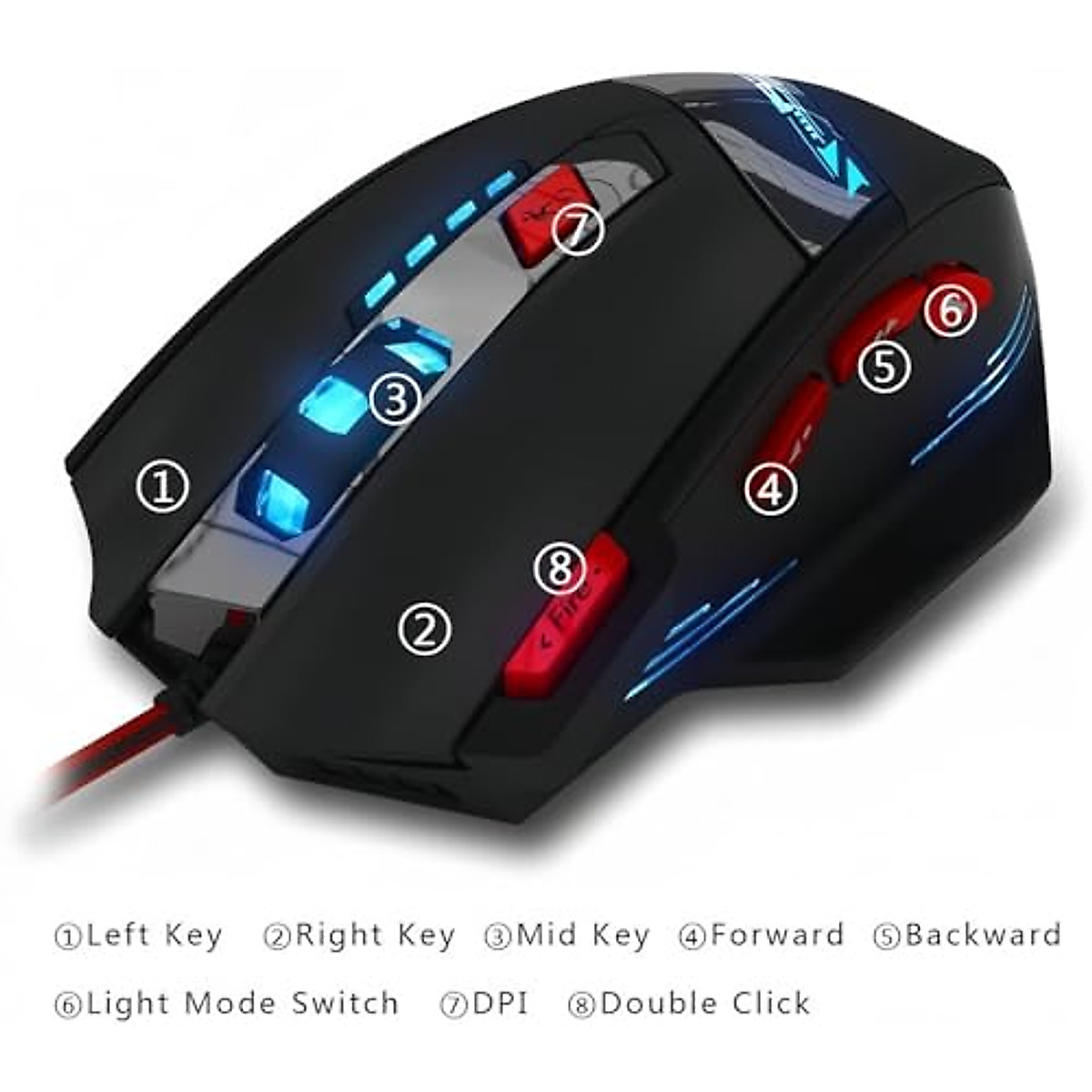 zelotes T90 Gaming Mouse 9200 DPI, 8 Programmable Buttons Multi-Modes LED Lights USB Gaming Mice, Weight Tuning for Laptop, Desktop, PC,- Black