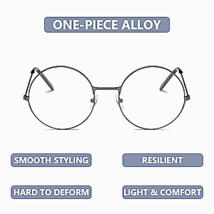 SOHUPAC Classic Round Glasses Retro Circle Eyeglasses Clear Lens Metal Frame Accessories Non-Prescription For Men Women (Black)