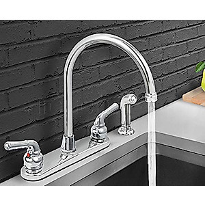 Highcraft 393II Kitchen Faucet, High Arc Swivel Spout, Chrome Plated Finish, Lead-Free Construction, Pull Out Side Spray Hose, 2 Operate Metal Handle 1.5 GPM Flow Rate Easy to Use