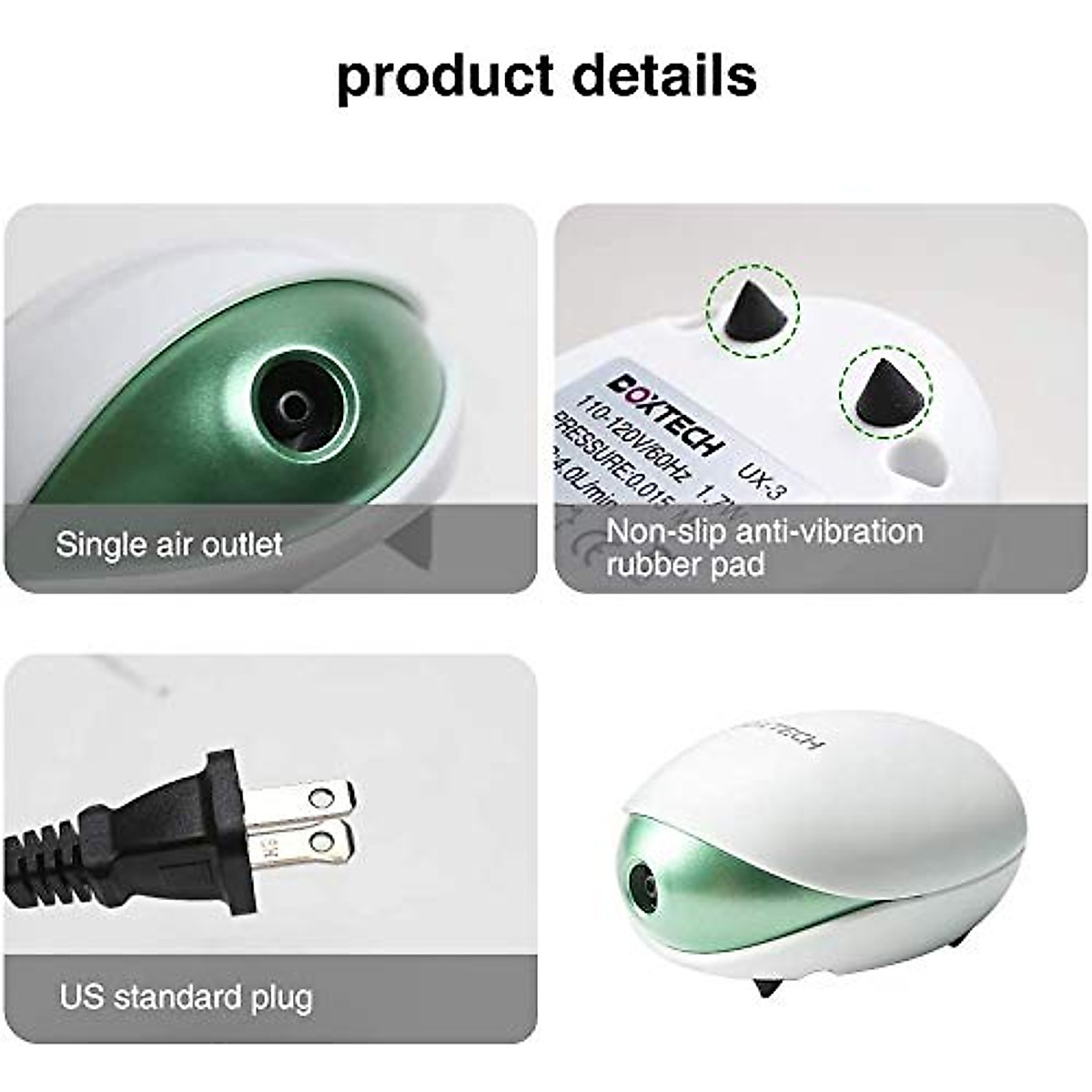 boxtech Aquarium Air Pump,Oxygen Fish Air Pump with Adjustable Air Valve, Fish Tank Air Pump with Accessories Tube, Bubble Stone and Check Valve, Fish Tank Aerator Kit