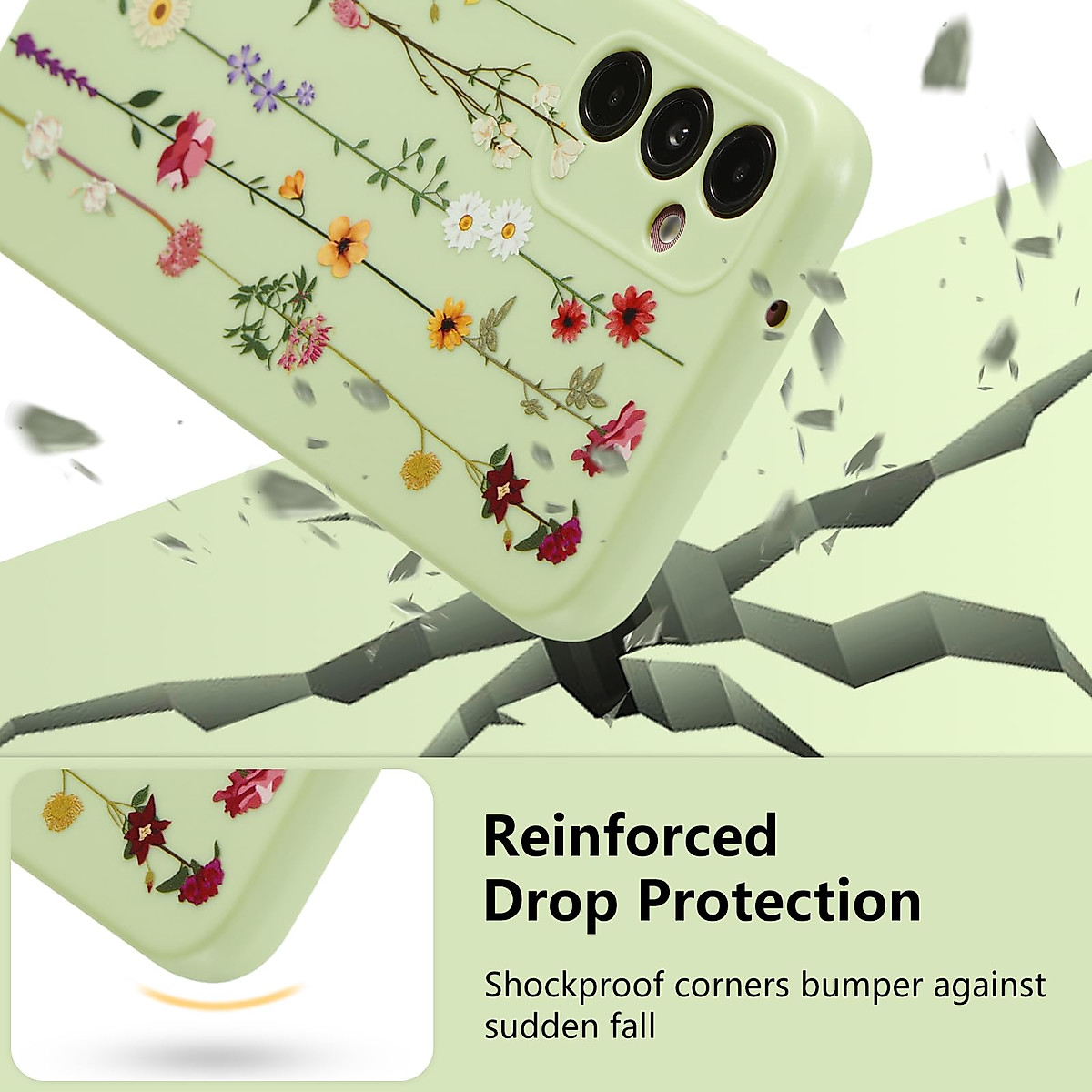 ZTOFERA Floral Case for Samsung Galaxy A14 5G,Clear Cute Flower Pattern Case for Girls Women,Flexible Silicone Protective Slim Shockproof Bumper Phone Case for Samsung Galaxy A14 5G,Green