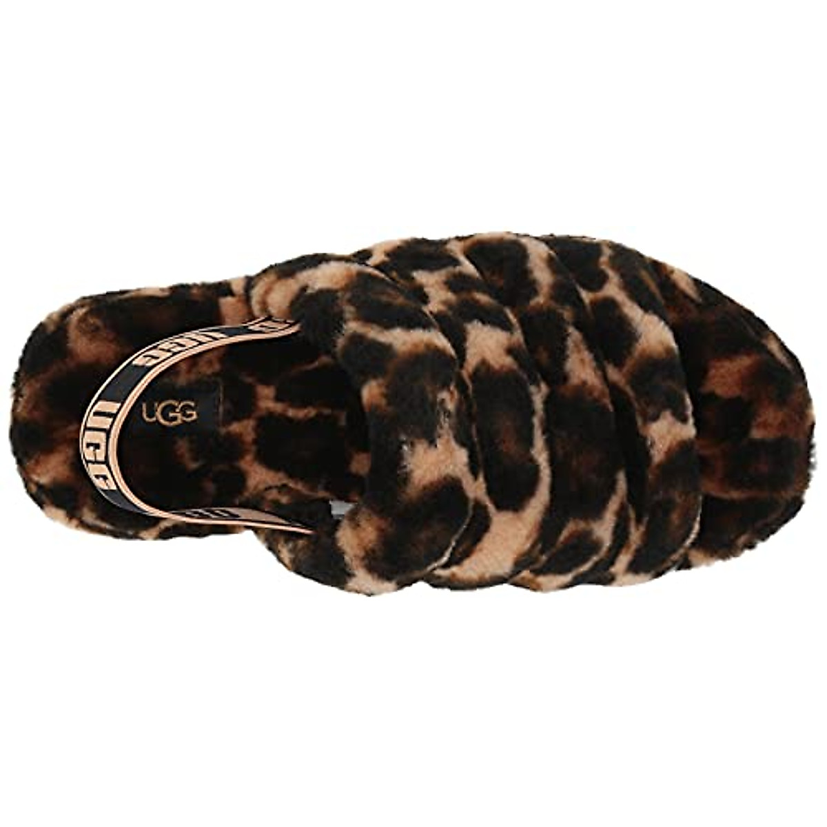 UGG Girls K Fluff Yeah Slide Panther Print Slipper, Butterscotch, 5 Big Kid