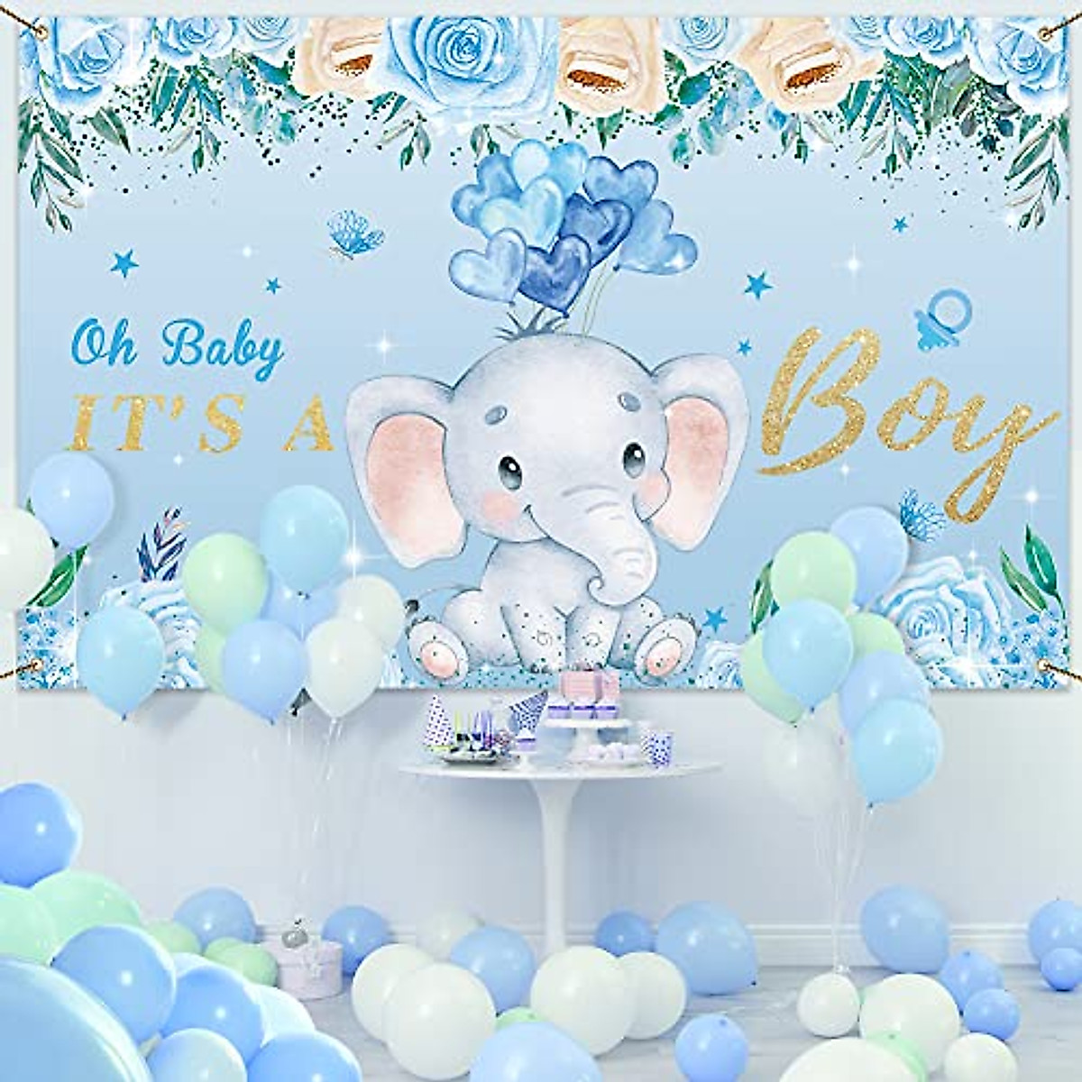 Boy Baby Shower Backdrop Decorations Elephant Baby Shower Party Banner It's a Boy Baby Shower Banner Blue Baby Elephant Baby Shower Background Decorations for Boy Baby Shower Birthday