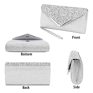 Gabrine Womens Shiny Sequins Evening Bag Envelop Bag Handbag Clutch Purse for Wedding Party Prom(Grid Silver)