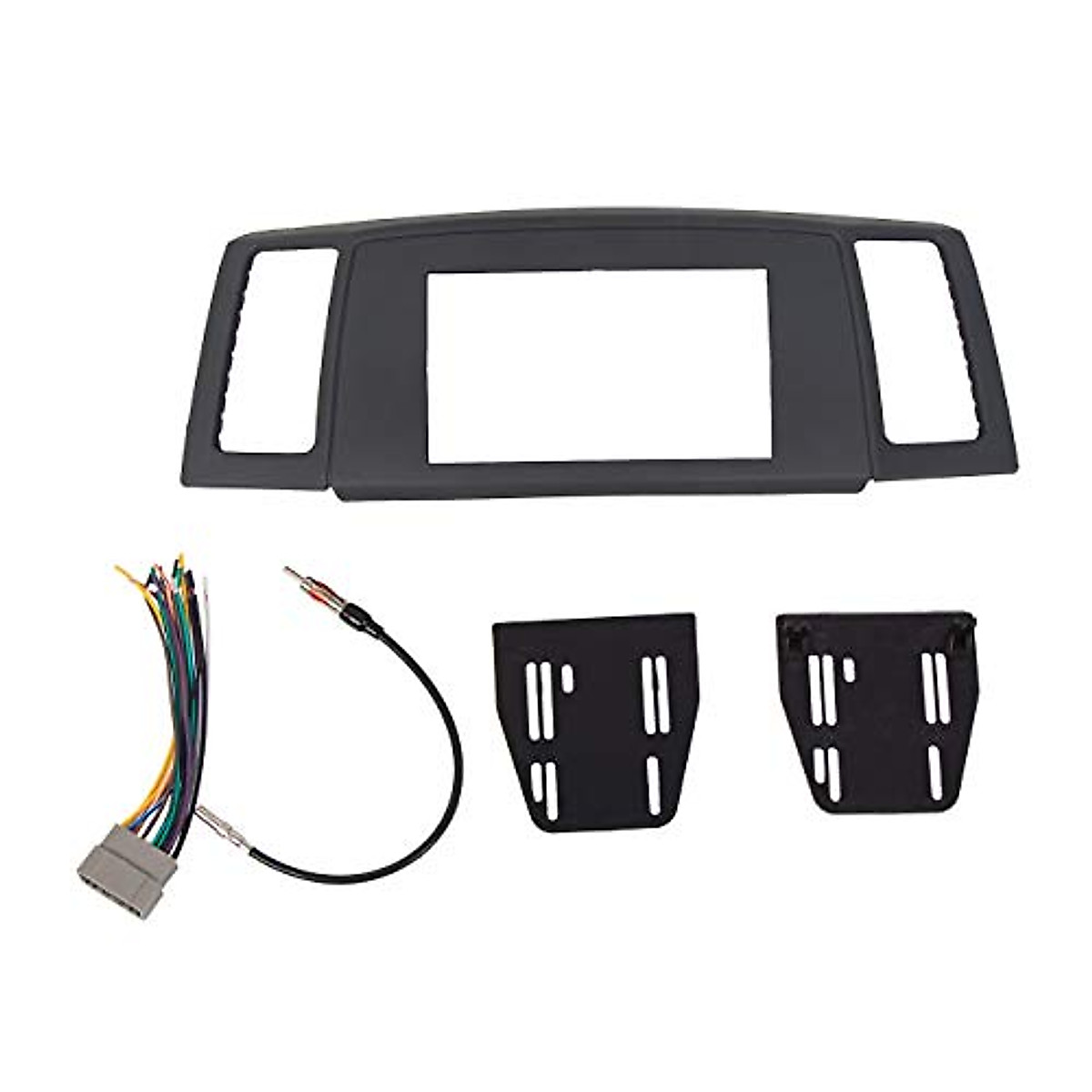 ECOTRIC Double Din Compatible with 2005-2007 Jeep Grand Cherokee with Wiring Harness Antenna Adapter Double Din Navigation Radio Bezel