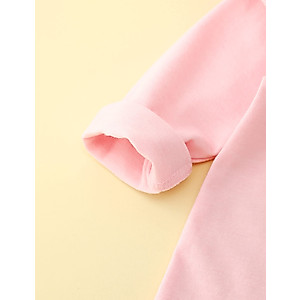 TUEMOS Baby Girl First Easter Outfits Long Sleeve Romper Bunny Suspender Skirt Easter Newborn Clothes Set Flower Pink 3-6 Months